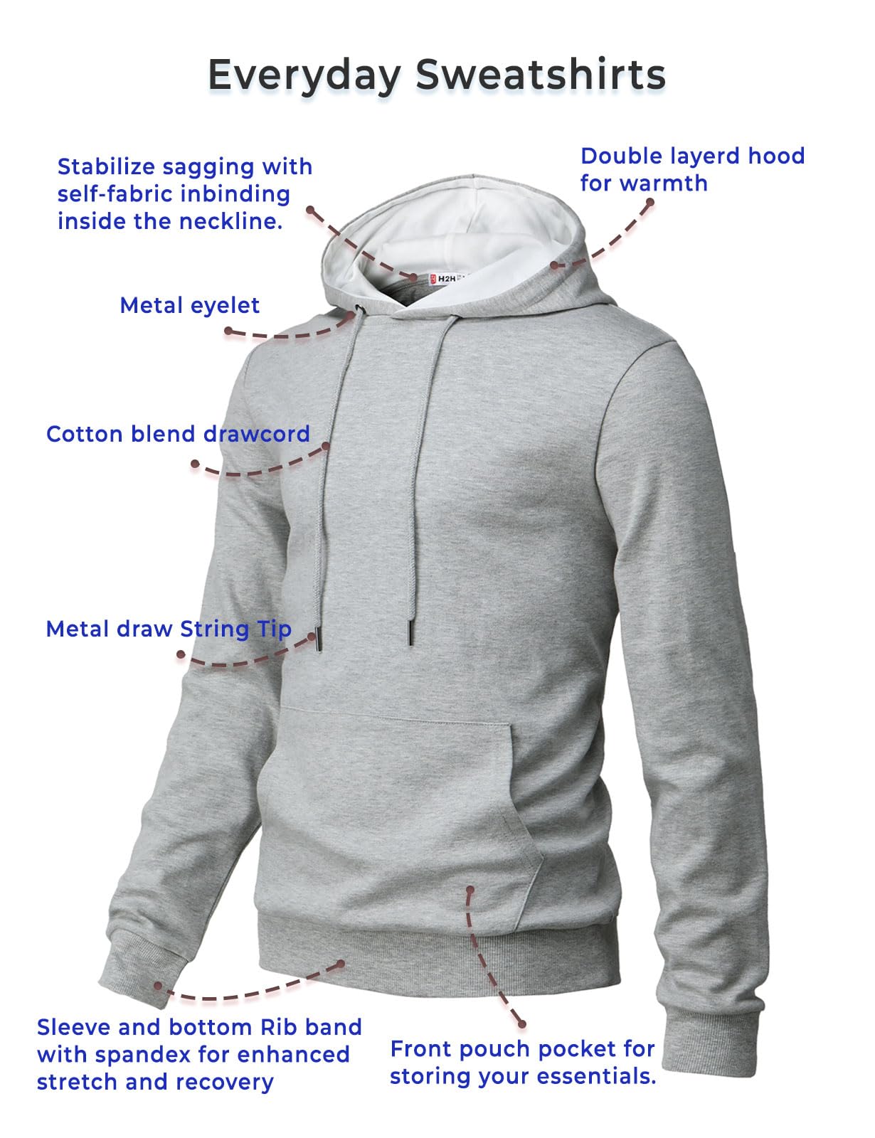 H2H Mens Casual Pullover Long Sleeve Hoodie with Kanga Pocket BLACK US L/Asia XL (CMOHOL050)