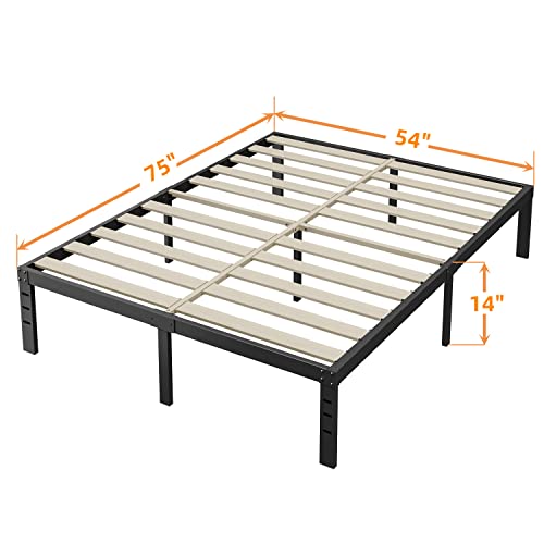 ZIYOO Full Size Bed Frame, 3" Extra Wide Wood Slats Better Support for Foam Mattress, 14" High, No Box Spring Needed, Noise Free, Easy Assembly