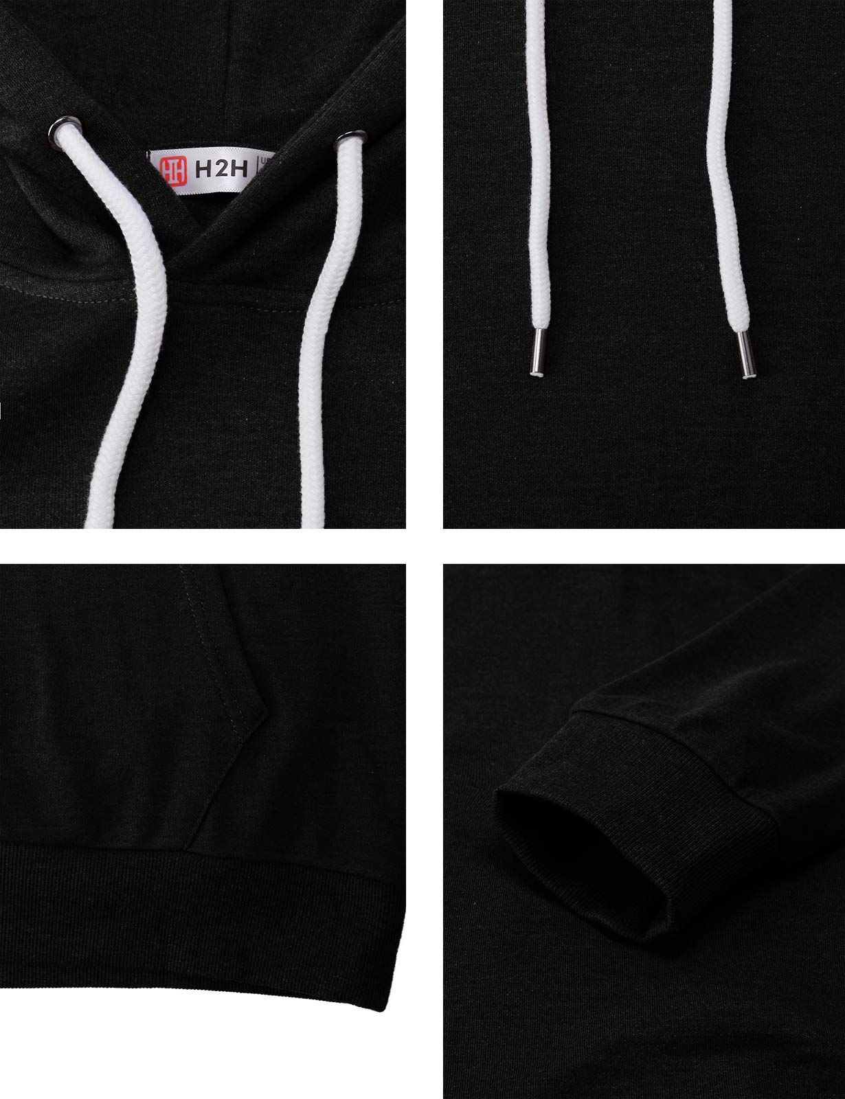 H2H Mens Casual Pullover Long Sleeve Hoodie with Kanga Pocket BLACK US L/Asia XL (CMOHOL050)