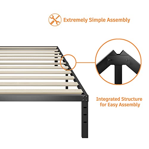 ZIYOO Full Size Bed Frame, 3" Extra Wide Wood Slats Better Support for Foam Mattress, 14" High, No Box Spring Needed, Noise Free, Easy Assembly