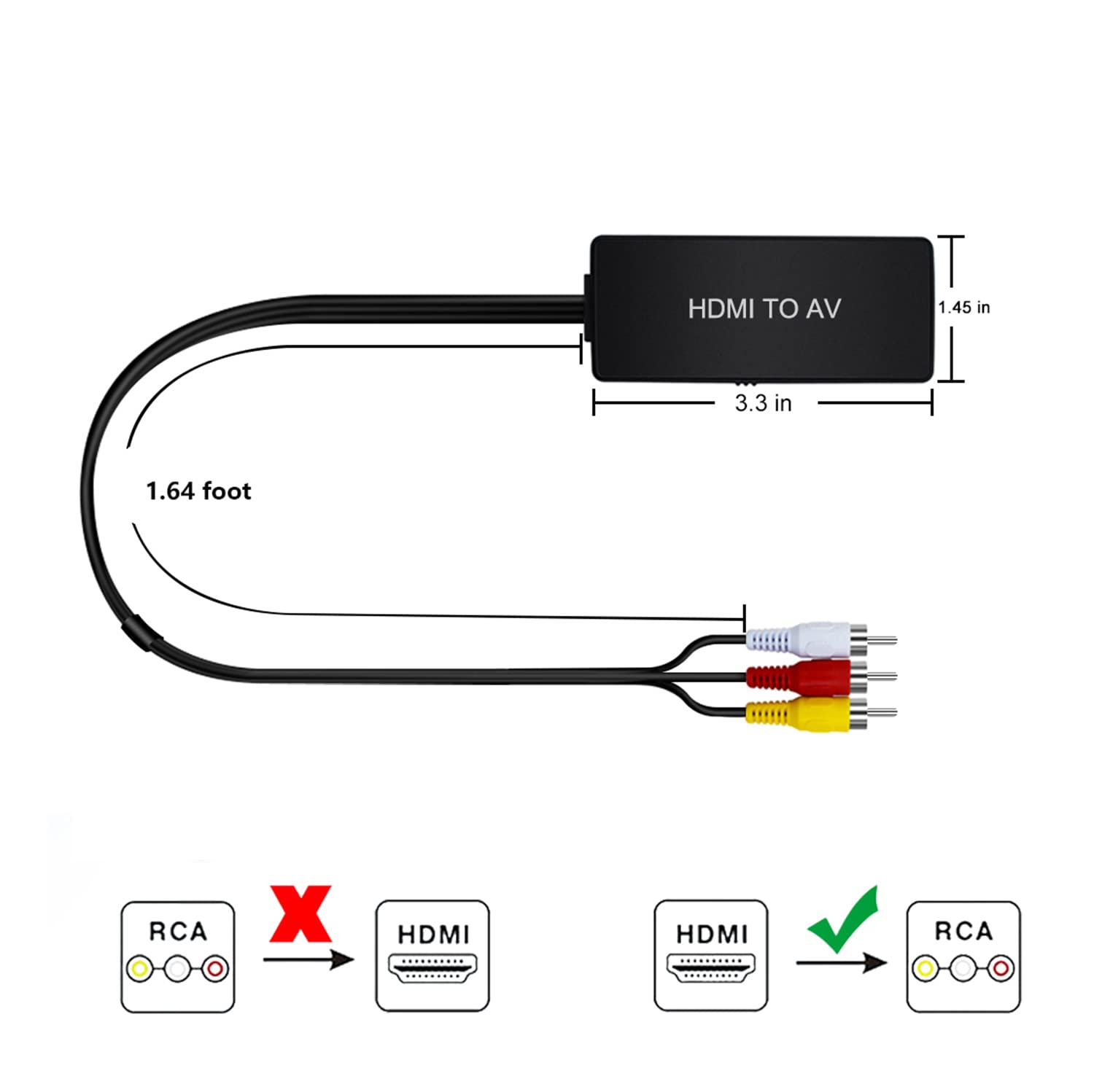 RuiPuo HDMI to AV Converter HDMI to Video Audio Adapter Supports PAL/NTSC Compatible for Roku Streaming Stick, Fire Stick, Apple TV, DVD, Blu-ray Player, HD Box ect (HDMI to RCA Converter)