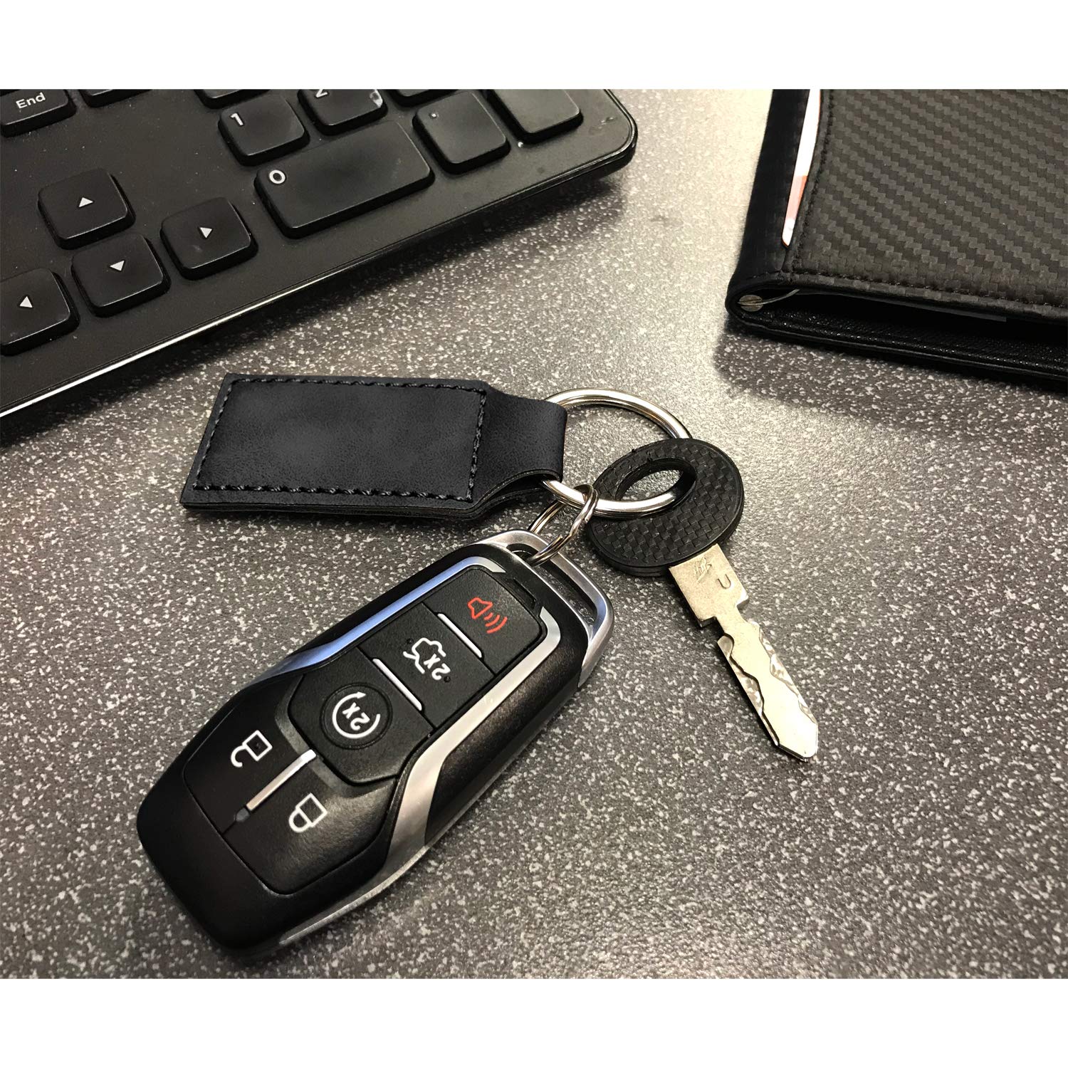 iPick Image Compatible with Honda Civic Si Rectangular Black Leatherette Key Chain