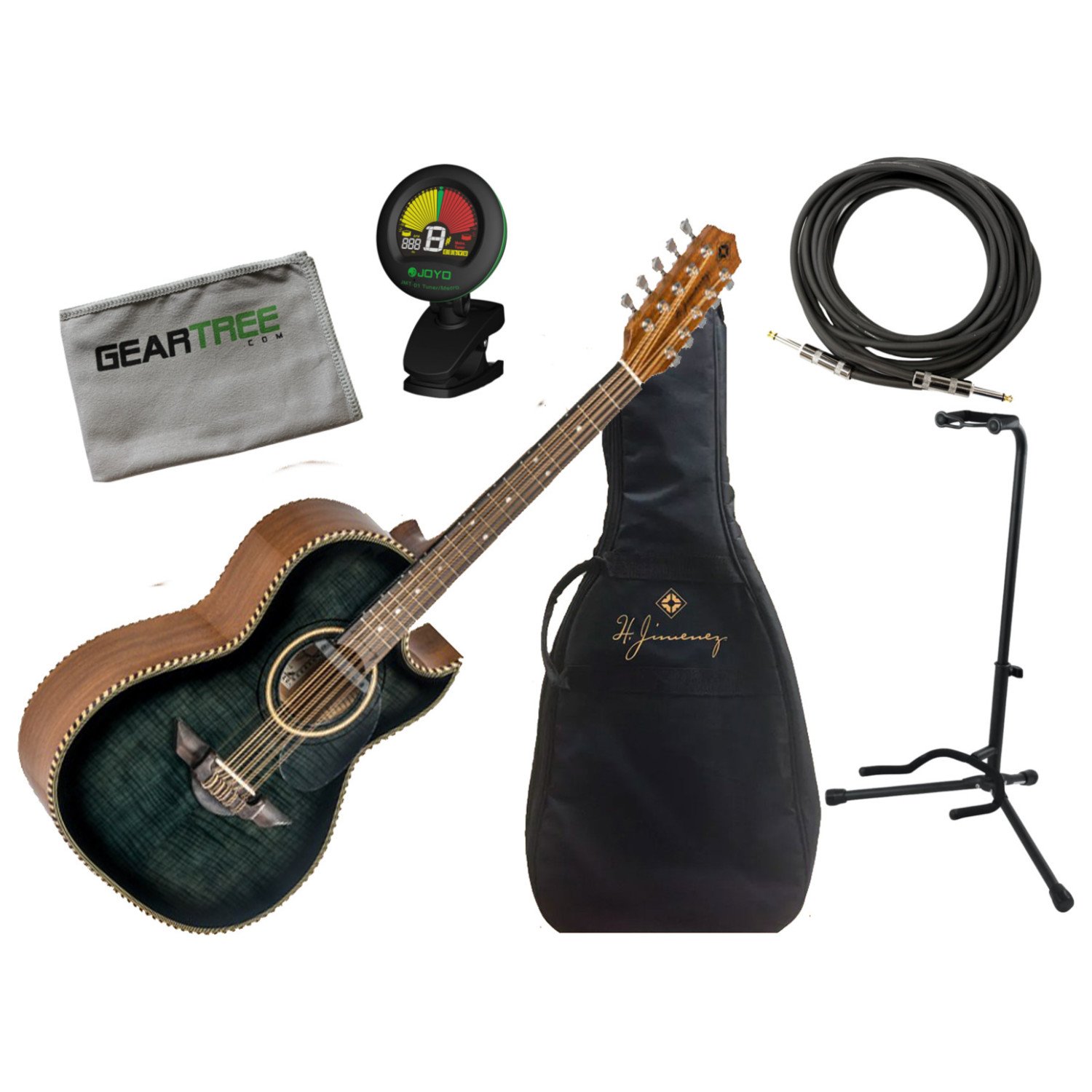 H Jimenez Bajo Quinto LBQ1EBF Black Flame Maple Acoustic Electric w/Gig Bag, Cl