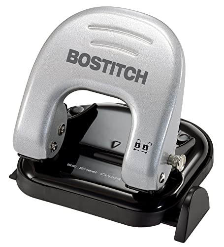 Bostitch Office EZ Squeeze Reduced Effort 2-Hole Punch, 20 Sheets, Locking Handle, Silver (2310)