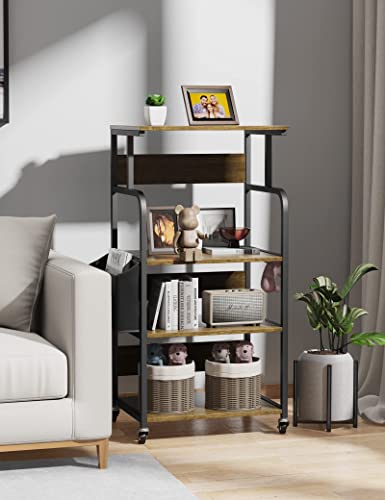 Bealife 4 Tier Home Printer Stand with Storage Bag, Tall Mobile Printer Cart with Lockable Rolling Wheels for Office,Small Space, Heavy Duty - Retro