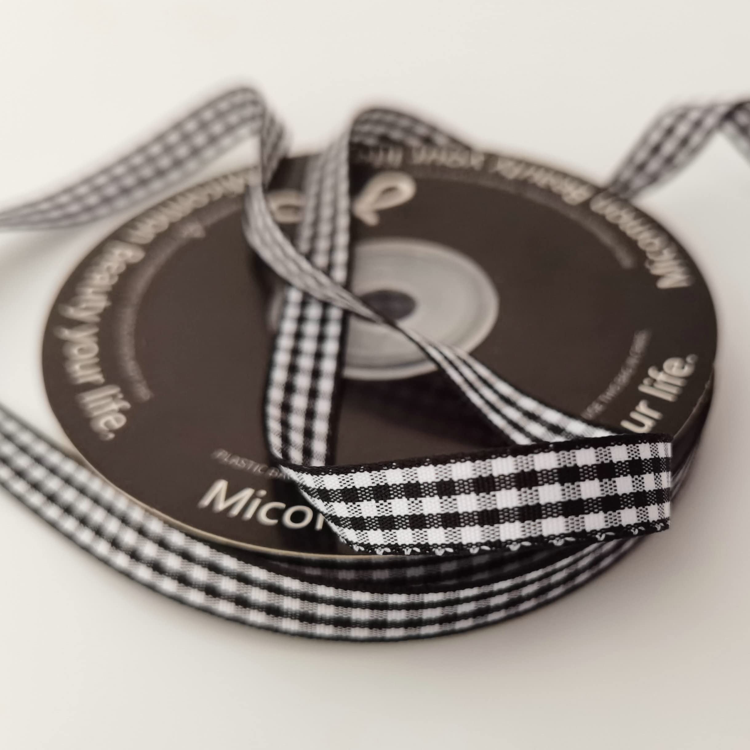 Micomon Buffalo Check Ribbon Black and White Gingham Ribbon 25 Yards for Crafts (3/8", Black)