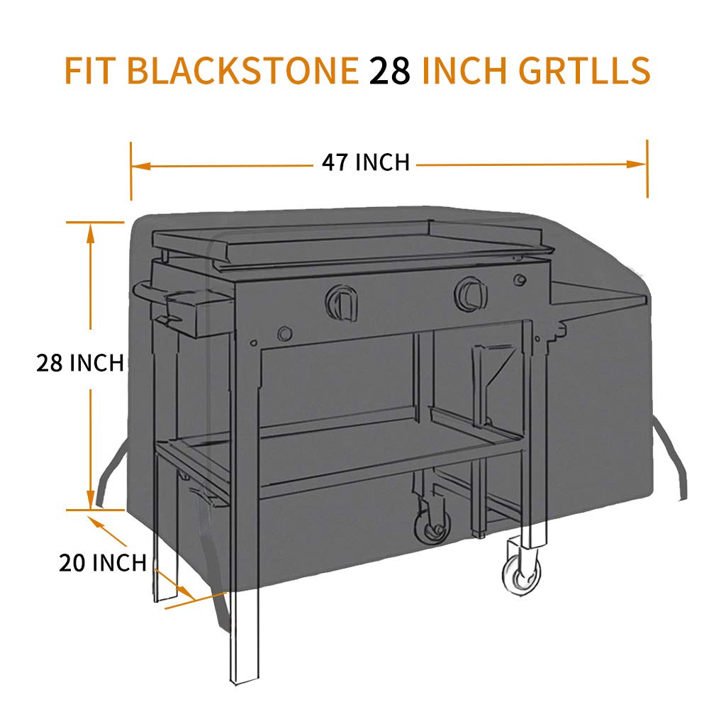 Outspark 28 Inch Griddle Cover-BBQ Accessories for Blackstone 28" Outdoor Flat Top Gas Griddle Grill and Other Similar 28in Griddle Cooking Station,Black,600D Water Proof Canvas,with Support Pole