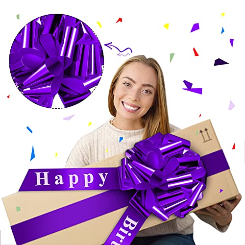 Happy Birthday Car Bow Big Car Ribbon Bow Large Gift Wrapping Bow Giant Bow for Car Decorative Huge Pull Bow for Christmas Party Birthday Car Decoration (Purple,20 Inches)