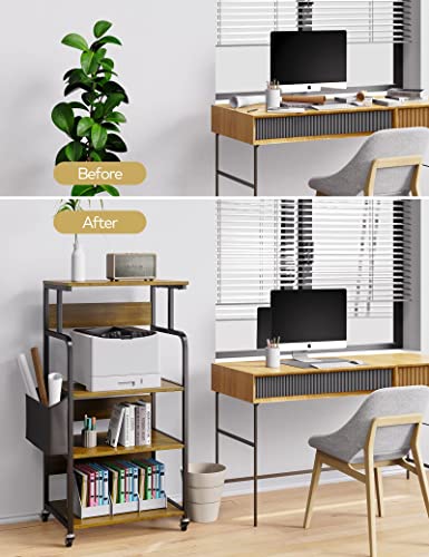 Bealife 4 Tier Home Printer Stand with Storage Bag, Tall Mobile Printer Cart with Lockable Rolling Wheels for Office,Small Space, Heavy Duty - Retro
