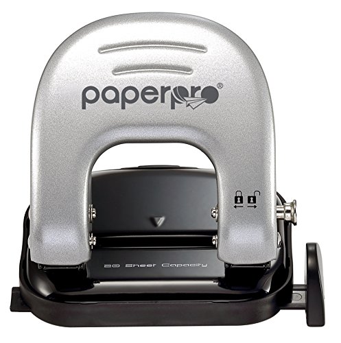 Bostitch Office EZ Squeeze Reduced Effort 2-Hole Punch, 20 Sheets, Locking Handle, Silver (2310)