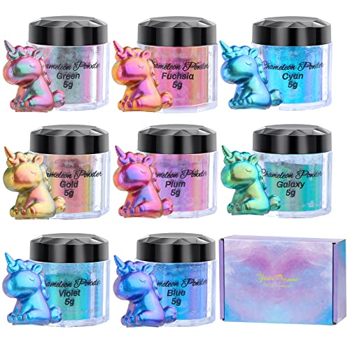 Chameleon Powder Pigment, 8 Color Changing Mica Powder for Epoxy Resin Tumblers, Update Chrome Powder for Nails Art Makeup Paints Crafts Candle Making Dye Slime Metallic