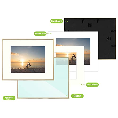 Golden State Art, Gold 16x20 Aluminum Frame for 16 x 20 Picture or 11x14 Photo with Mat - Shatter - Resistant Glass - for Wall Mount Decoration - 1 Pack