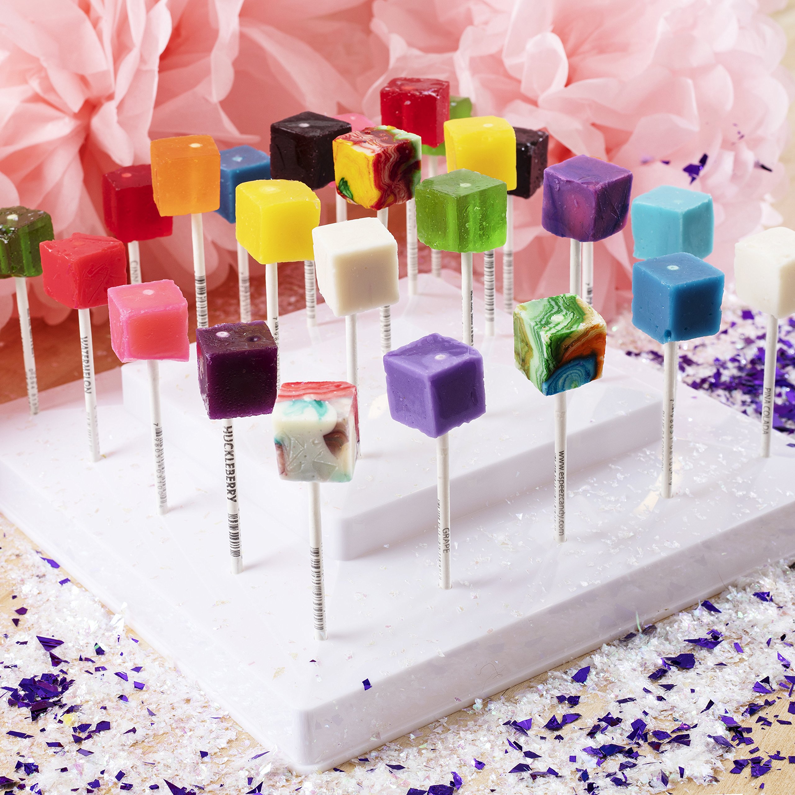 Hard Candy Cube Lollipop Suckers: Individually Wrapped Flavored Sucker Pack by Espeez - Old Fashioned Square Party Pops in Bulk - Watermelon, 24 Count
