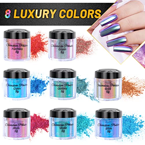 Chameleon Powder Pigment, 8 Color Changing Mica Powder for Epoxy Resin Tumblers, Update Chrome Powder for Nails Art Makeup Paints Crafts Candle Making Dye Slime Metallic