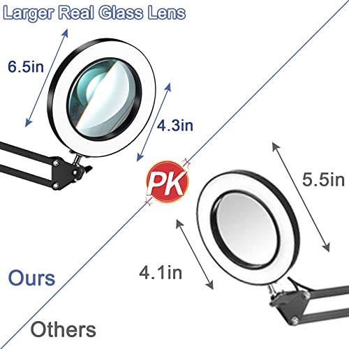 WYZGFRQS 2-in-1 Magnifying Glass with Light, 5X Magnifying Glass with Light and Stand & Clamp, Magnifying Lamp with 72 LED Lights, 3 Modes Stepless Dimmable, Adjustable Swivel Arm