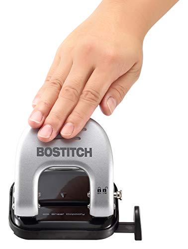 Bostitch Office EZ Squeeze Reduced Effort 2-Hole Punch, 20 Sheets, Locking Handle, Silver (2310)