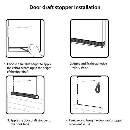 37” Weighted Door Draft Stopper (2.2 Lbs.) – Heavy Duty Noise and Air Blocker, Energy Saving Under Door Guard – Perfect Weather Stripping Door Sealer with Hook Tape (Grey) (Grey)