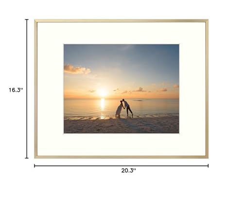 Golden State Art, Gold 16x20 Aluminum Frame for 16 x 20 Picture or 11x14 Photo with Mat - Shatter - Resistant Glass - for Wall Mount Decoration - 1 Pack