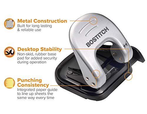 Bostitch Office EZ Squeeze Reduced Effort 2-Hole Punch, 20 Sheets, Locking Handle, Silver (2310)