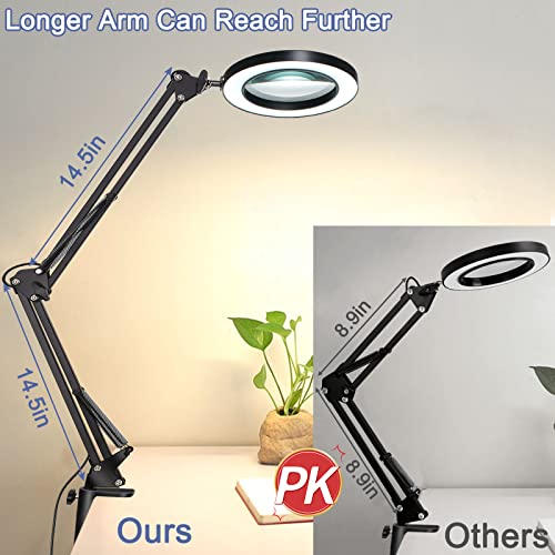WYZGFRQS 2-in-1 Magnifying Glass with Light, 5X Magnifying Glass with Light and Stand & Clamp, Magnifying Lamp with 72 LED Lights, 3 Modes Stepless Dimmable, Adjustable Swivel Arm