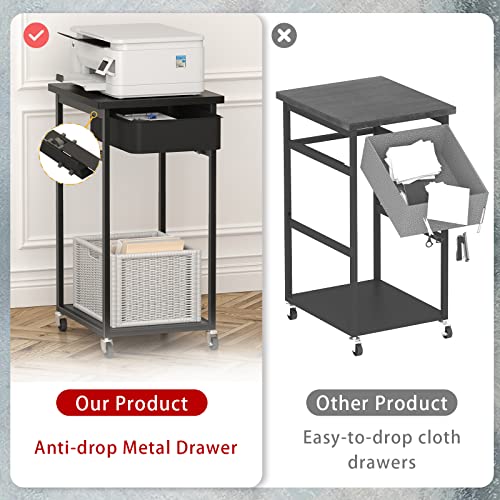MYDENIMSKY Printer Stand, Computer Tower Stand with Drawer, Desktop Stand with Locable Wheels, Office CPU Stand, Mobile Pedestal Rolling Cabinet, Host Computer Cart Under Desk. (Black)