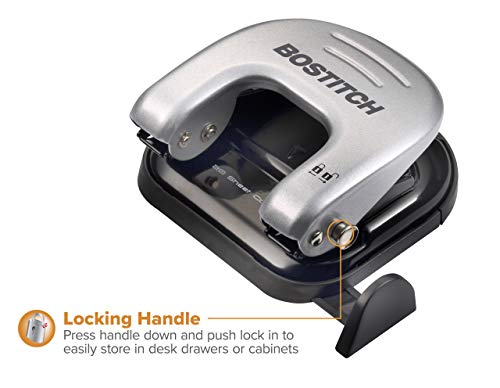 Bostitch Office EZ Squeeze Reduced Effort 2-Hole Punch, 20 Sheets, Locking Handle, Silver (2310)