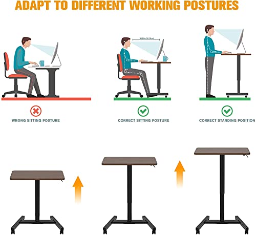 MPETAPT 28 Inch Height Adjustable Laptop Sit to Stand Desk with Wheels, Adjustable Rolling Standing Laptop Mobile Desk Cart Coffee Table