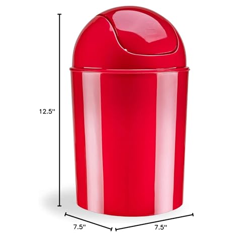 Umbra Mini Waste Can, 1-1/4 Gallon with Swing Lid (Red)