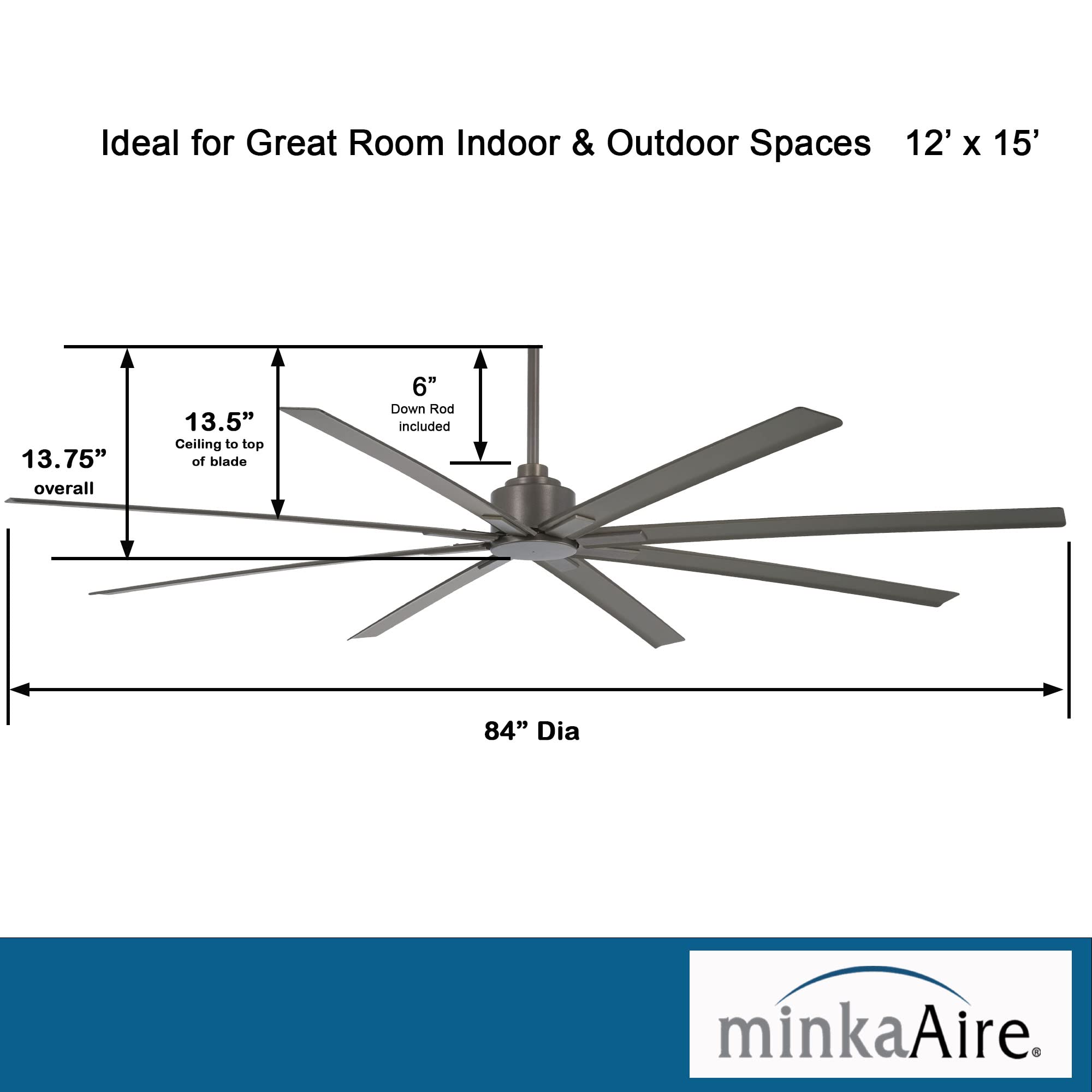 MINKA-AIRE F896-84-SI Xtreme H2O 84 Inch Outdoor Ceiling Fan with DC Motor, Gray Smoked Iron Finish