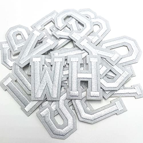 Jongdari Iron on Letters, 52 Pcs Alphabet Patches with Ironed Adhesive, Decorate Repair Patches for Shirts Jackets Hats Jeans Shoes Bags(White)
