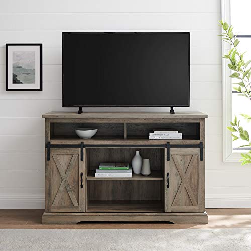 Walker Edison Clayton Farmhouse Sliding Double Barn Door TV Stand for TVs up to 58 Inches, 52 Inch, Grey Wash