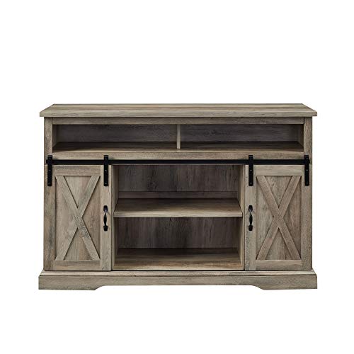 Walker Edison Clayton Farmhouse Sliding Double Barn Door TV Stand for TVs up to 58 Inches, 52 Inch, Grey Wash