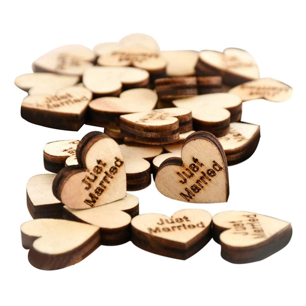 Rustic Wooden 100pcs Wood Love Heart Stars Wedding Table Scatter Decoration Crafts - #4 qsbai