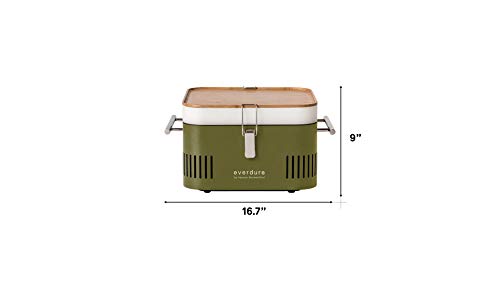 Everdure Cube Portable Charcoal Grill, Tabletop BBQ, Perfect Tailgate, Beach, Patio, or Camping Grill, Lightweight & Compact Small Grill with Preparation Board & Food Storage Tray, Khaki