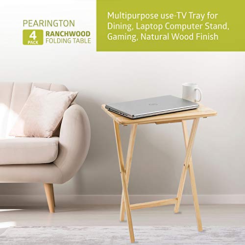 Pearington Ranchwood Folding TV Tray Table for Dining, Laptop Computer Stand, Gaming, Desk, 4-Pack, Natural Wood Finish