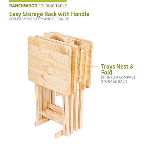 Pearington Ranchwood Folding TV Tray Table for Dining, Laptop Computer Stand, Gaming, Desk, 4-Pack, Natural Wood Finish