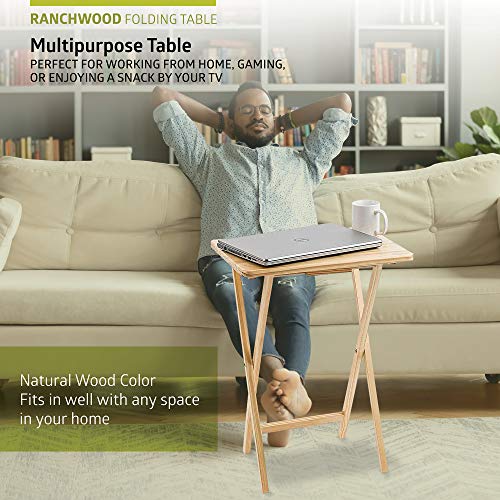Pearington Ranchwood Folding TV Tray Table for Dining, Laptop Computer Stand, Gaming, Desk, 4-Pack, Natural Wood Finish