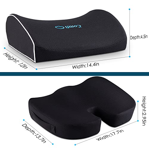 Coccyx Seat Cushion and Lumbar Support Pillow for Office Chair-Gel Infused,Orthopedic Car Seat Cushion Memory Foam Back Support Cushion for Lower Back Pain,Tailbone & Sciatica Pain Relief Black