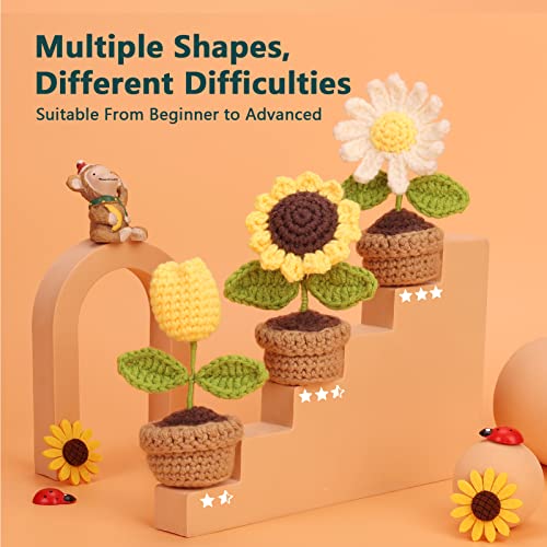 PP OPOUNT Beginner Crochet Kit - 3 PCS Potted Plants, Complete Crochet Kit for Beginners, Starter Pack for Adults and Kids with Step-by-Step Instructions and Video Tutorials