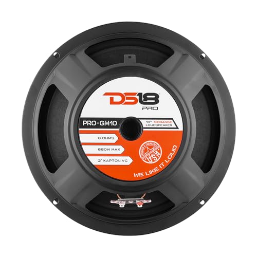 DS18 PRO-GM10 Loudspeaker - 10", Midrange, Black Steel Basket, 660W Max, 220W RMS, 8 Ohms - Premium Quality Audio Door Speakers for Car or Truck Stereo Sound System (1 Speaker)