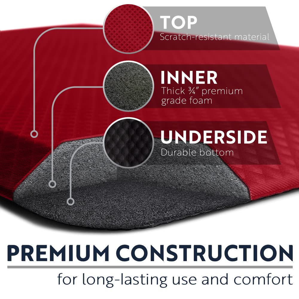 KANGAROO Thick Ergonomic Anti Fatigue Mats for Kitchen Floor, Cushioned Standing Office Desk Mat, Waterproof Scratch Resistant Topside, Supportive All Day Comfort Padded Foam Rugs, 17x24, Red