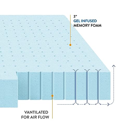 Best Price Mattress 3 Inch Ventilated Memory Foam Mattress Topper, Cooling Gel Infusion, CertiPUR-US Certified, Cal King, Blue