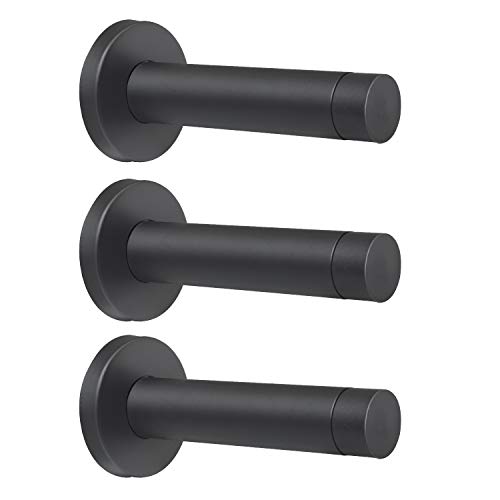 DOKU 3.5 Inch Door Stop, 3Pcs Heavy Duty 304 Stainless Steel Door Stopper with Rubber Tips Bumper, Wall Mounted Door Holder Protection Sound Dampening, Matte Black