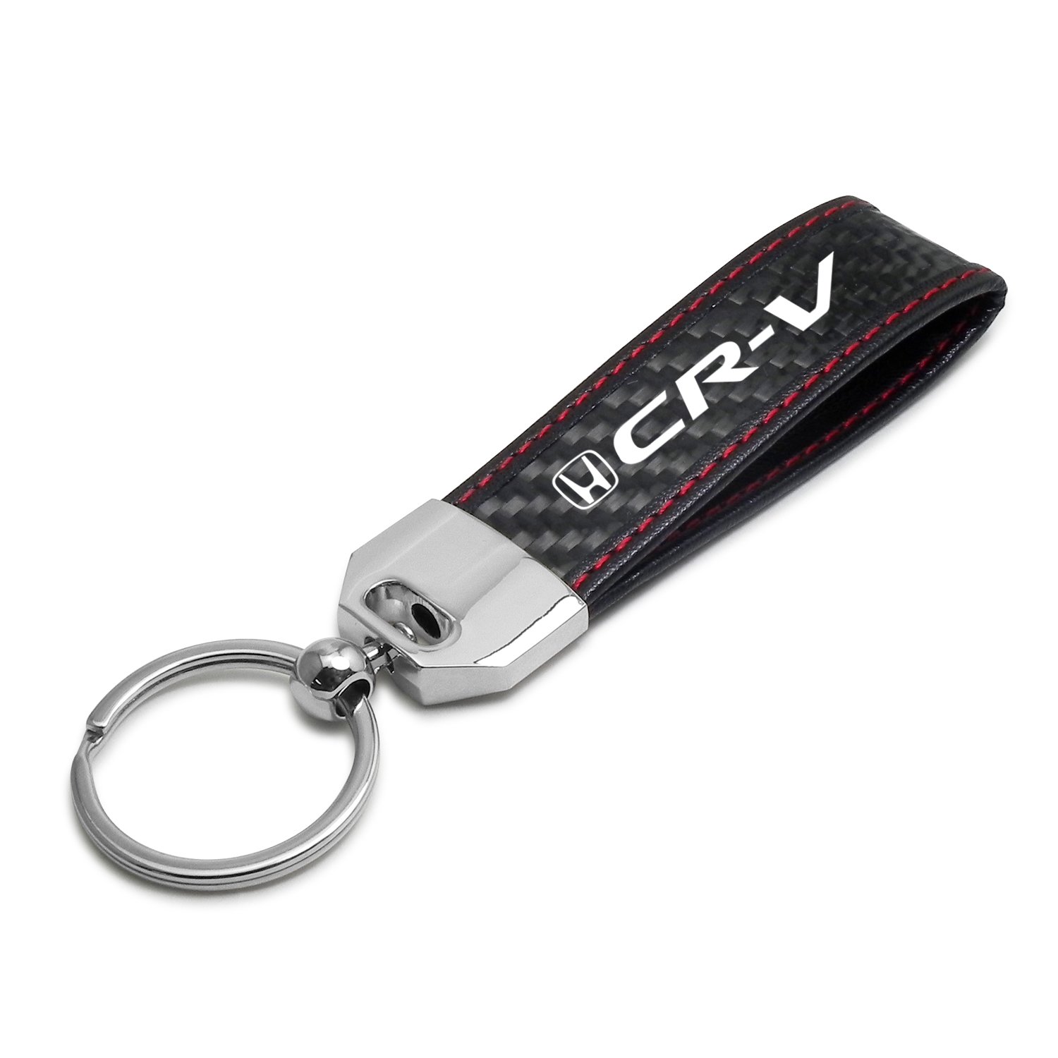 iPick Image Made Honda CR-V Real Black Carbon Fiber Loop Strap Key Chain with Red Stitching
