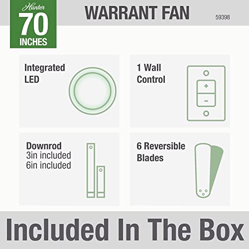 Hunter Fan Company 59398 Warrant Ceiling Fan, Brushed Nickel Finish