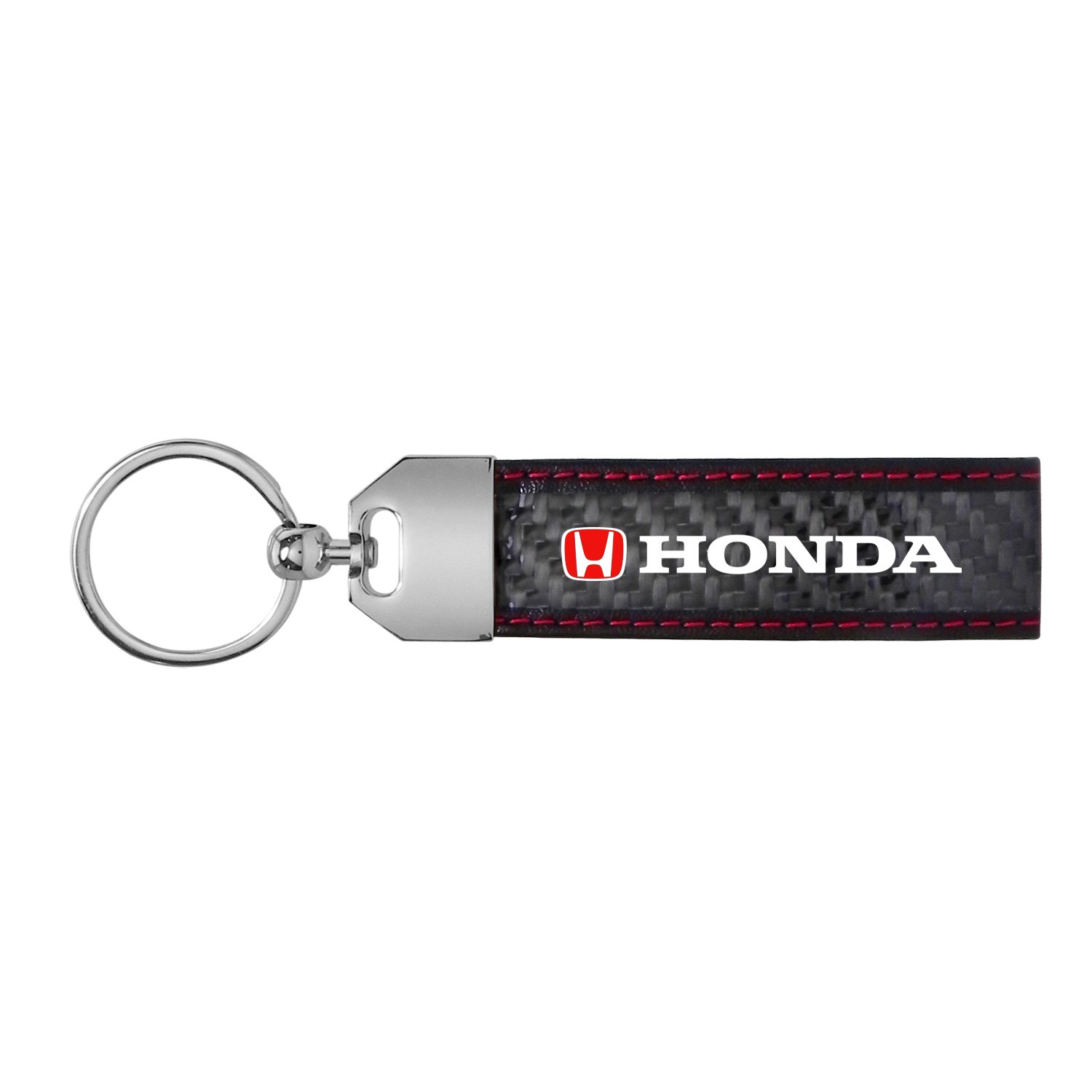 iPick Image Made for Honda Logo in Red Real Black Carbon Fiber Loop Strap Key Chain with Red Stitching
