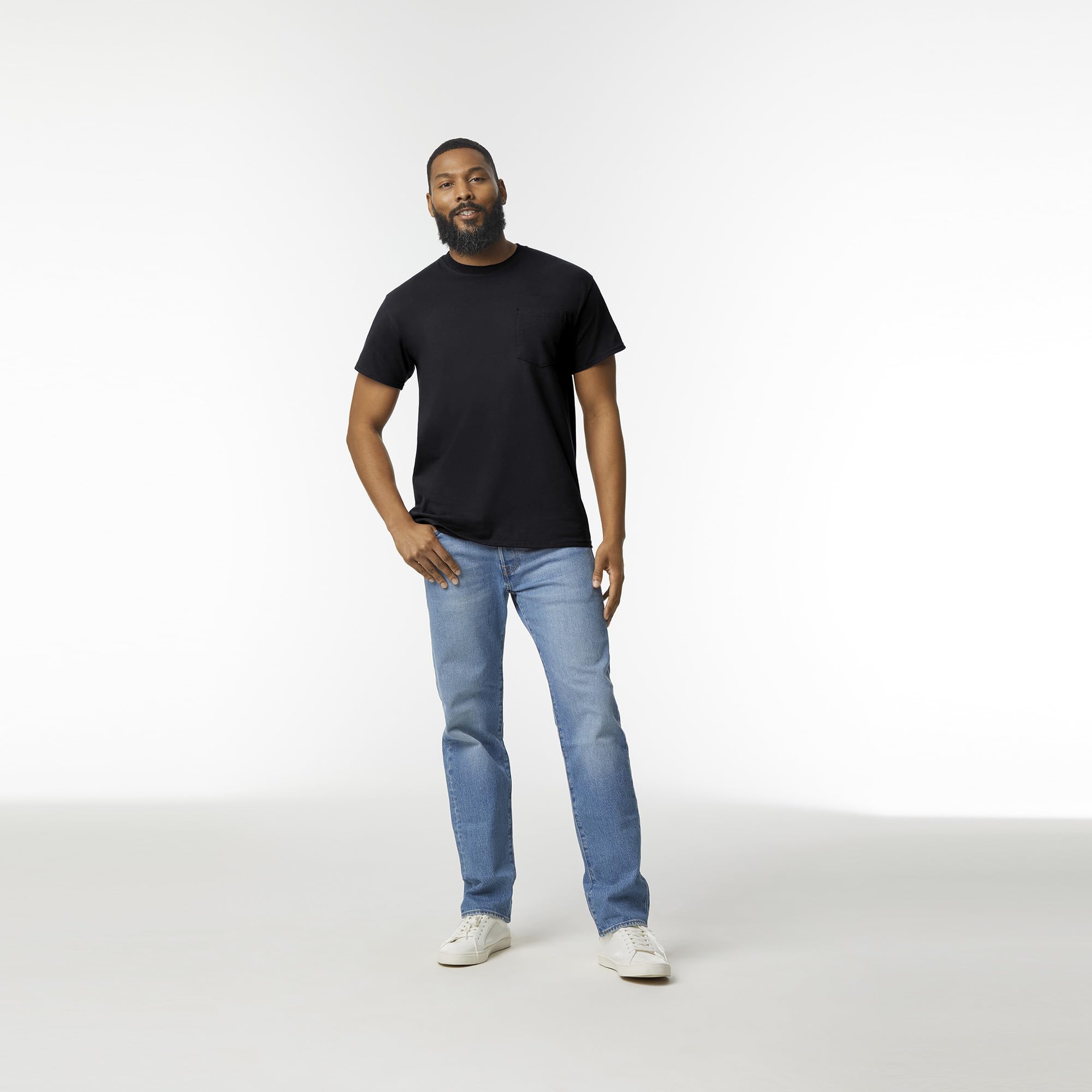 Gildan Adult Ultra Cotton T-Shirt with Pocket, Style G2300, 2-Pack, Black, Large