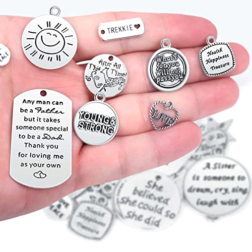 350Pcs Motivational Keychain Accessories Set with 50 Engraved Inspirational Words Charms, 50 Leather Keychain Tassels, 50 Keyring with Chain, 200 Open Jump Rings for Keychain Making, DIY Crafting