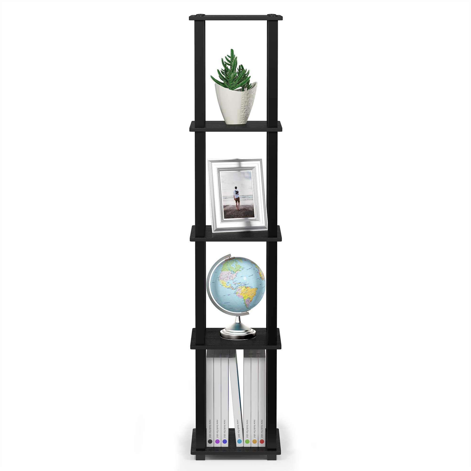 FURINNO Turn-S-Tube 5-Tier Corner Square Rack Display Shelf, Americano/Black