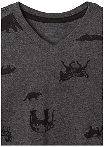 Amazon Essentials Boys' Short-Sleeve V-Neck T-Shirt Tops (Previously Spotted Zebra), Pack of 4, Jade Green/Pale Yellow/Charcoal, Animal, Large